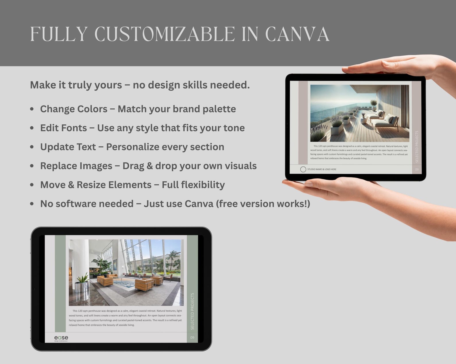 Canva Portfolio Template for Interior Designers – A3 Horizontal Layout ...