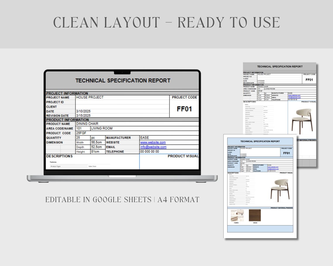 FF&E Specification Sheet – Editable Google Sheets Template for Interior ...