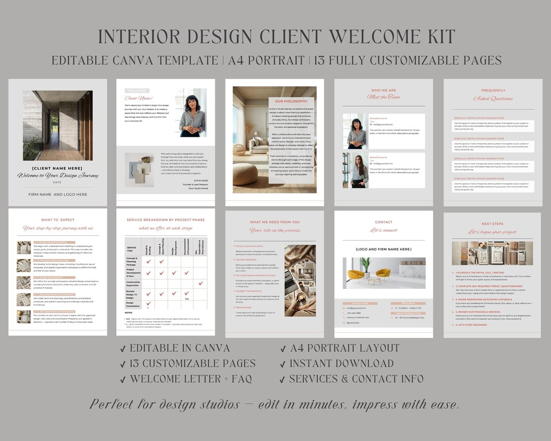 Interior Design Welcome Kit – Client Onboarding Canva Template ...