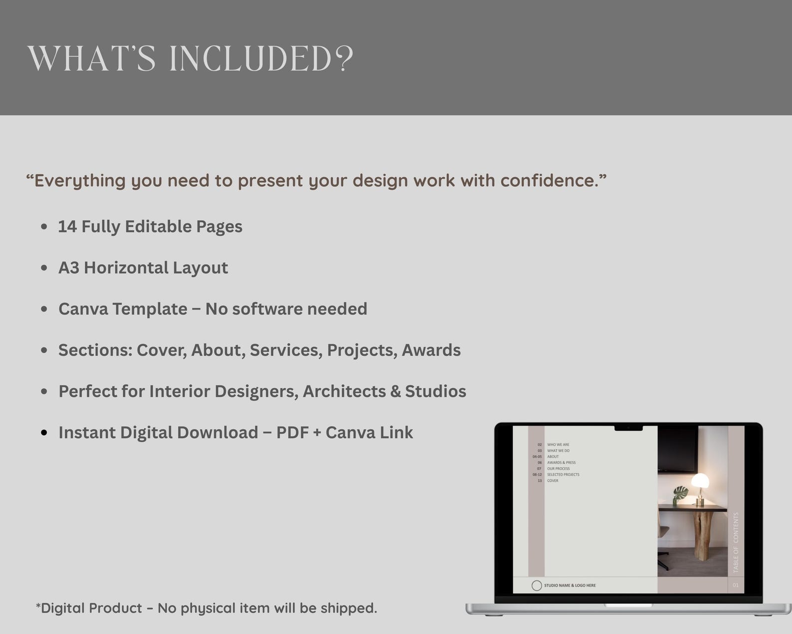 Canva Portfolio Template for Interior Designers – A3 Horizontal Layout ...