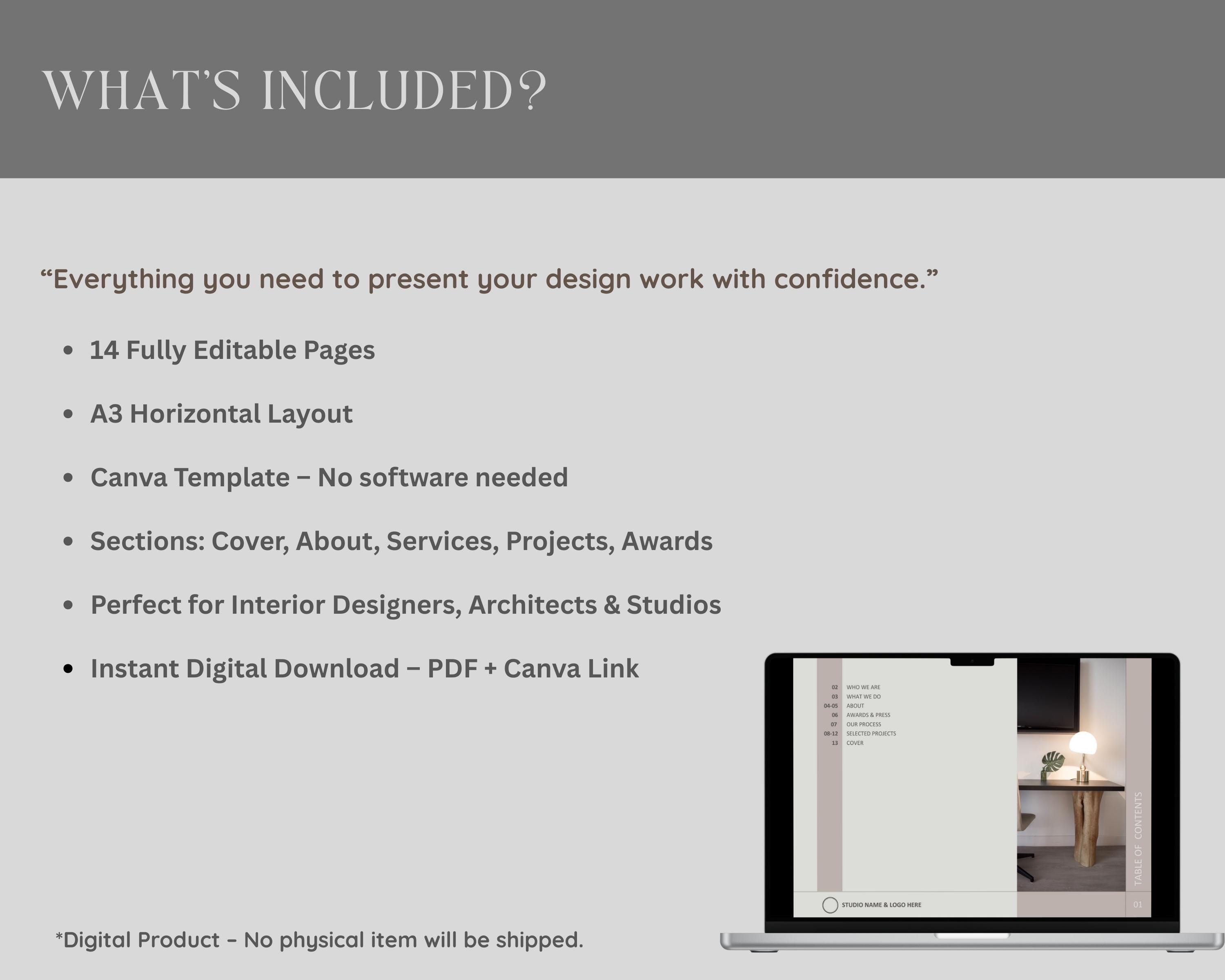Canva Portfolio Template for Interior Designers – A3 Horizontal Layout ...