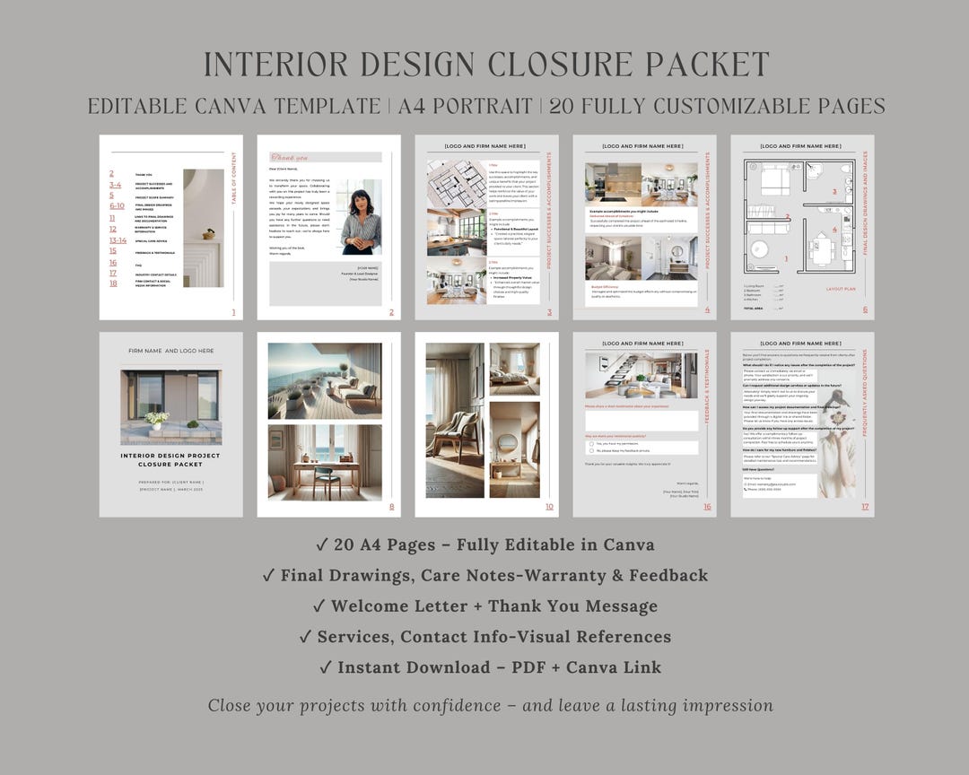 Interior Design Project Closure Template | Canva Goodbye Packet for ...