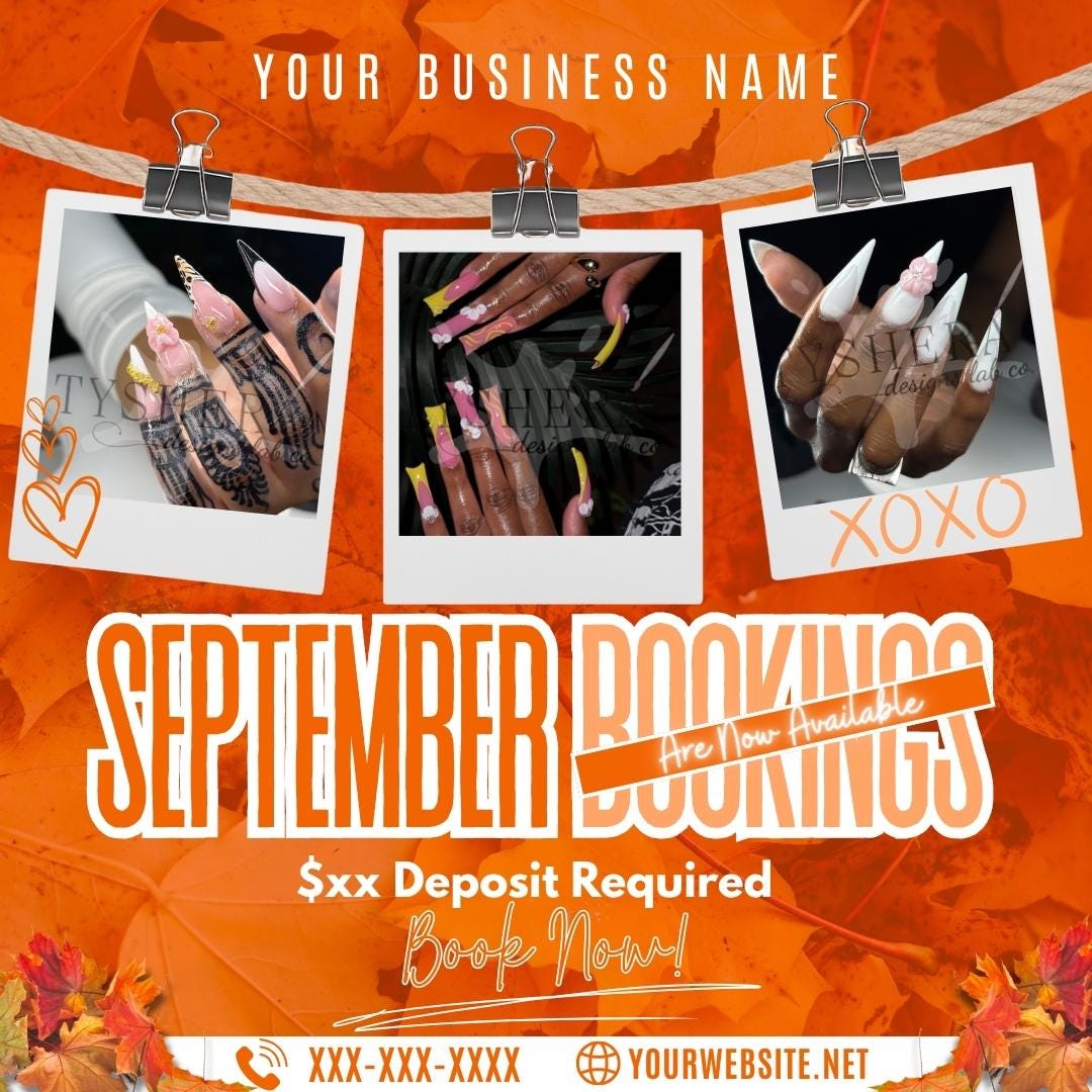 Editable September Booking Flyer Template: Lash, Hair, Nail - Etsy