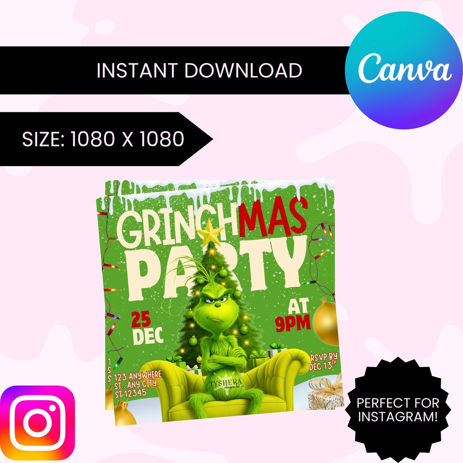 Grinch Christmas Party Canva Editable Flyer - Etsy