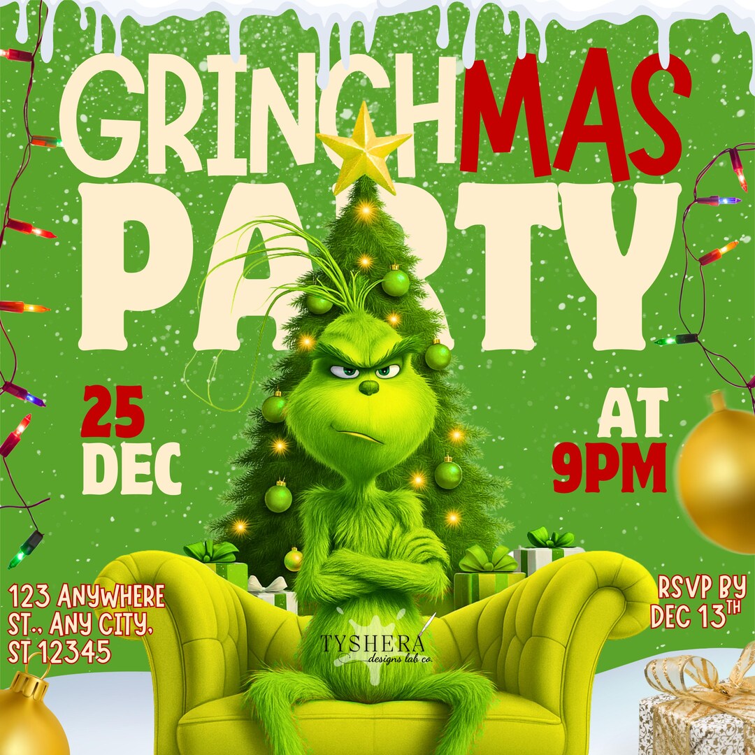 Grinch Christmas Party Canva Editable Flyer - Etsy