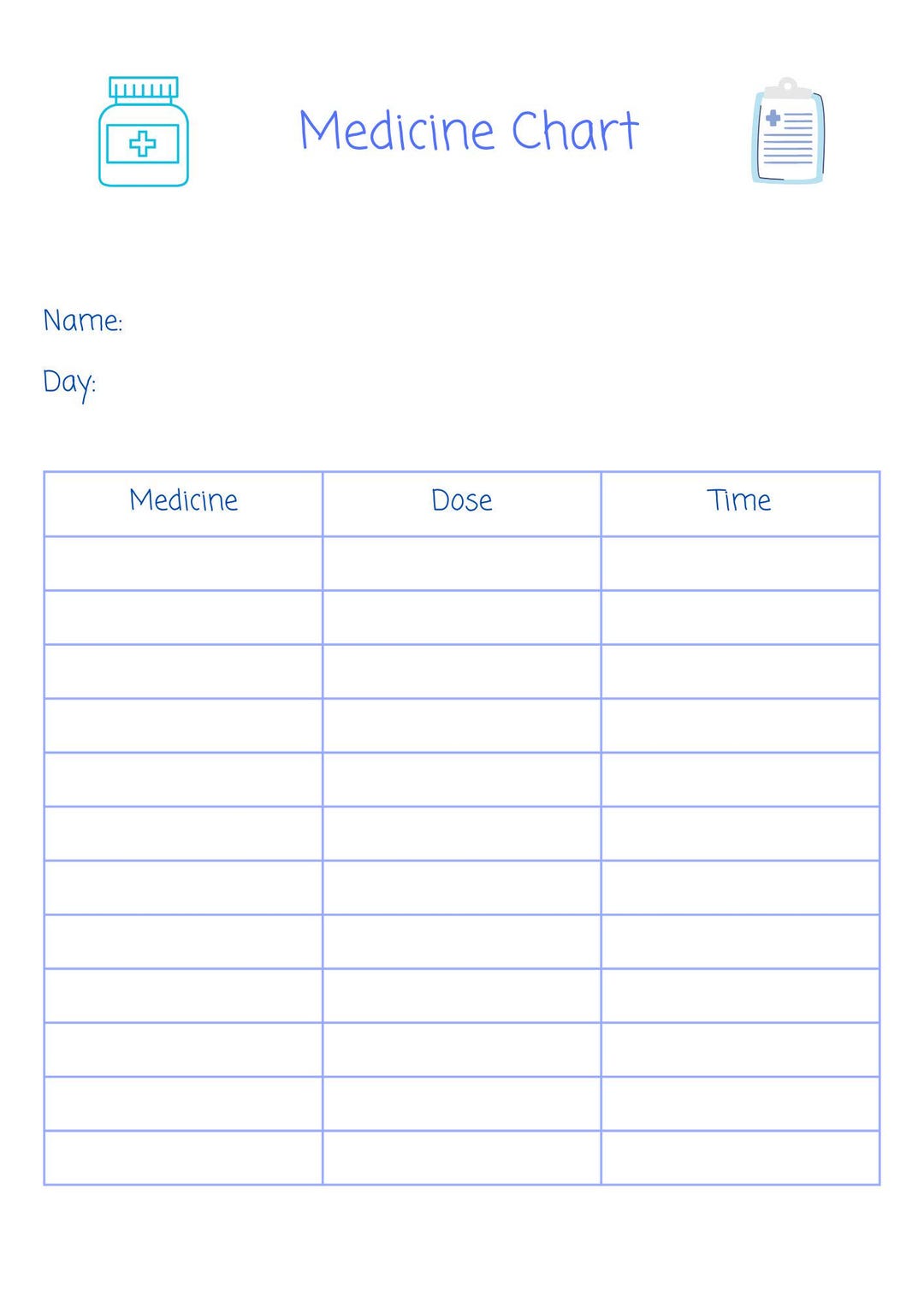 Daily Medicine Chart, Printable Medication Log for Parents, Individuals ...