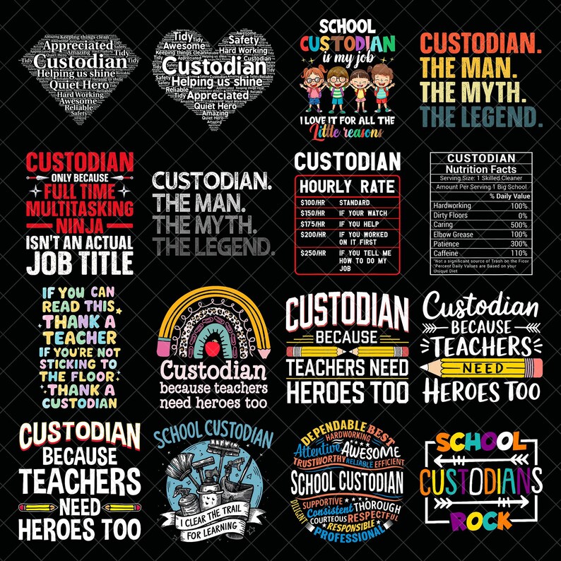 Custodian Appreciation PNG Bundle, School Custodian PNG, Janitor Quotes ...