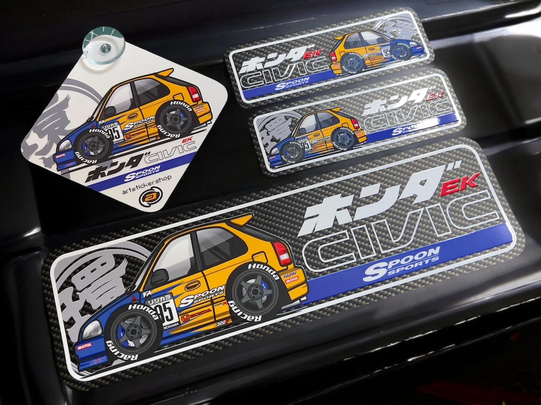 JDM Honda Civic EK9 Spoon Sticker Set – Suction Cup Window Tag + 3 Car ...