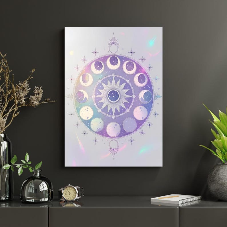 Celestial Mandala Printable | Moon Phase Wall Art | Holographic ...