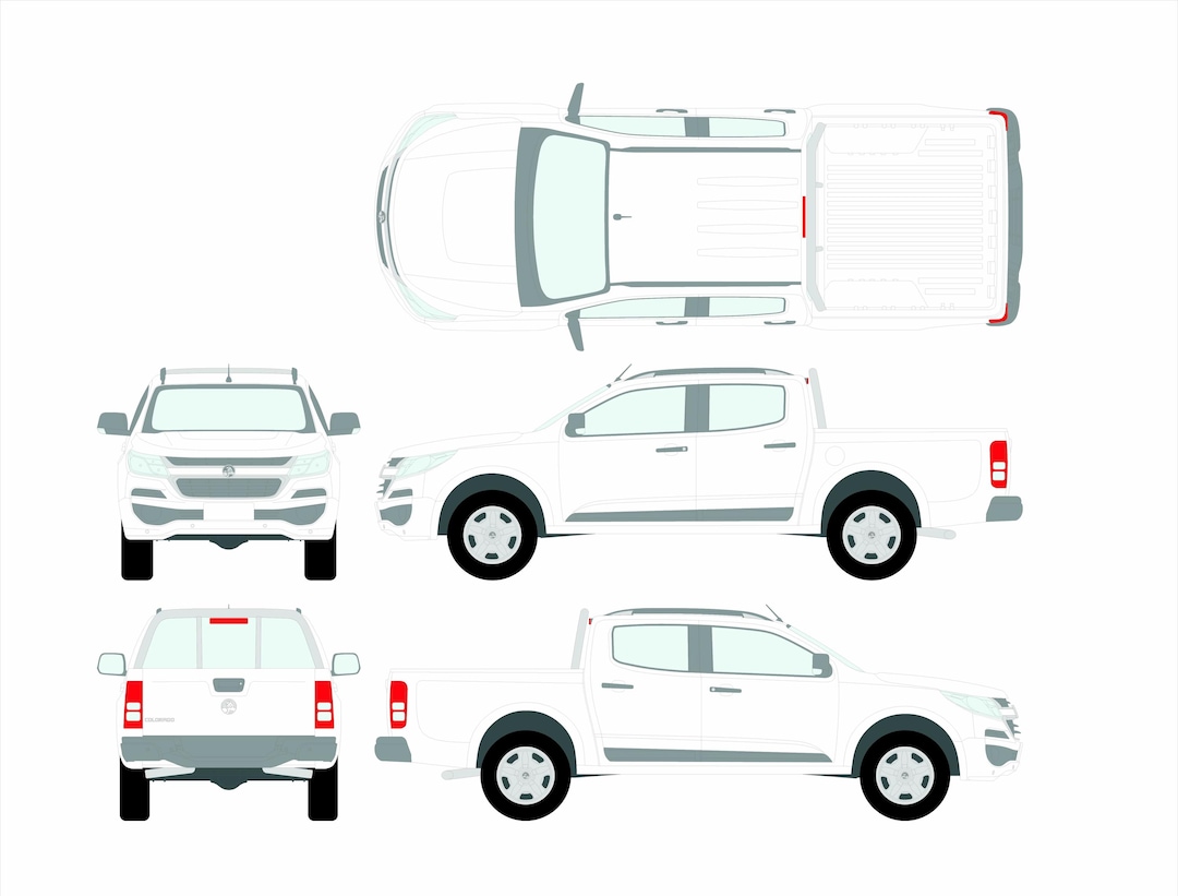 Holden Colorado 2016-2021 Crew Cab Vehicle Template Outline Mock up ...
