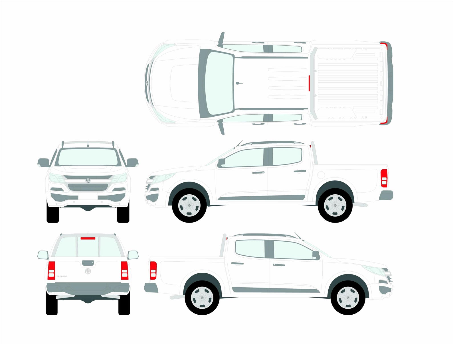 Holden Colorado 2016-2021 Crew Cab Vehicle Template Outline Mock up ...