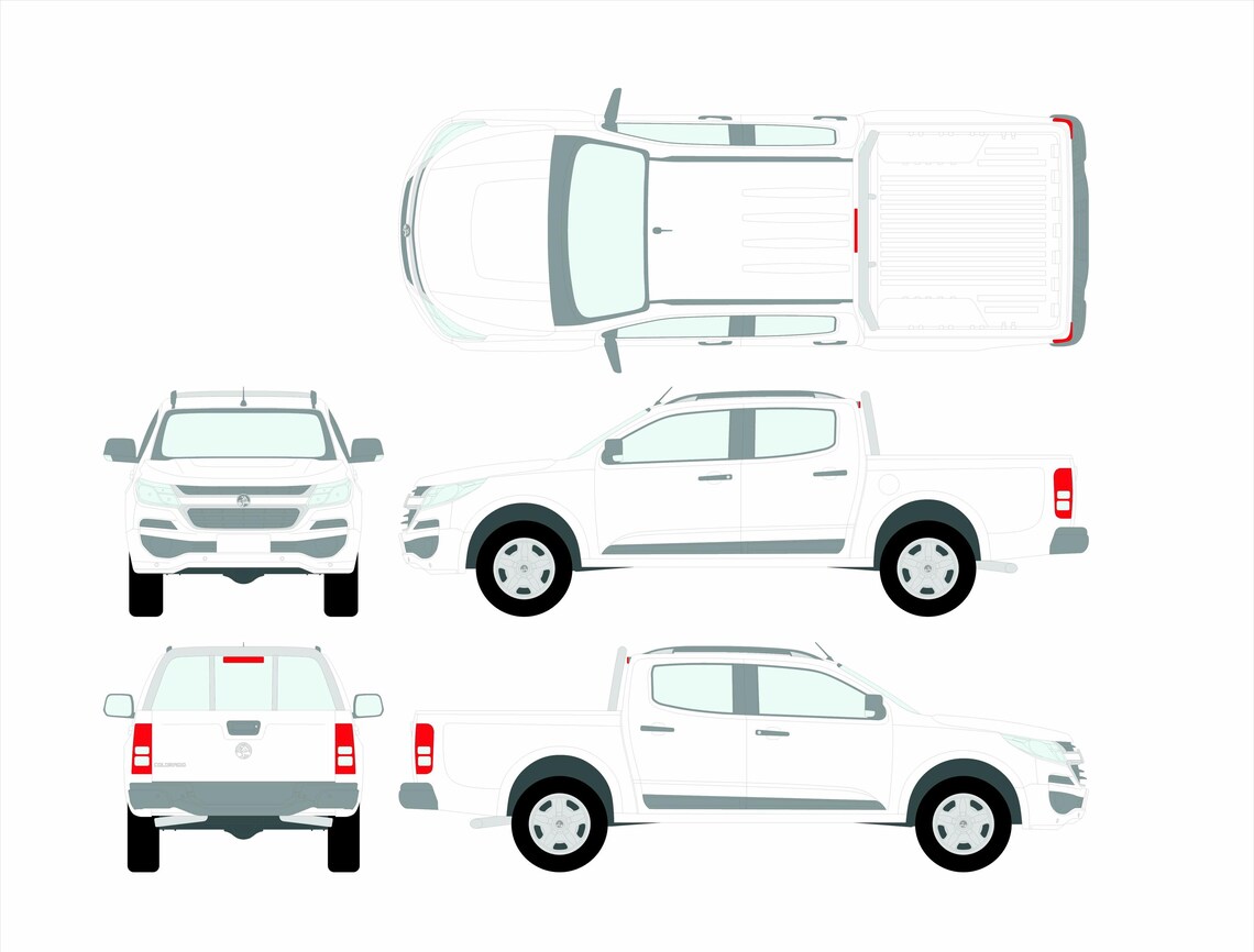 Holden Colorado 2016-2021 Crew Cab Vehicle Template Outline Mock up ...