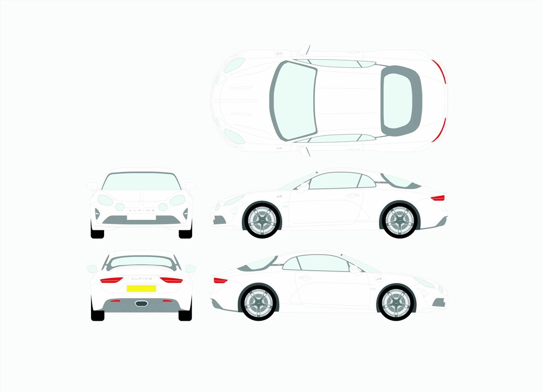 Alpine A110 2018-2019 Vehicle Template Mock up Outline Digital Download ...