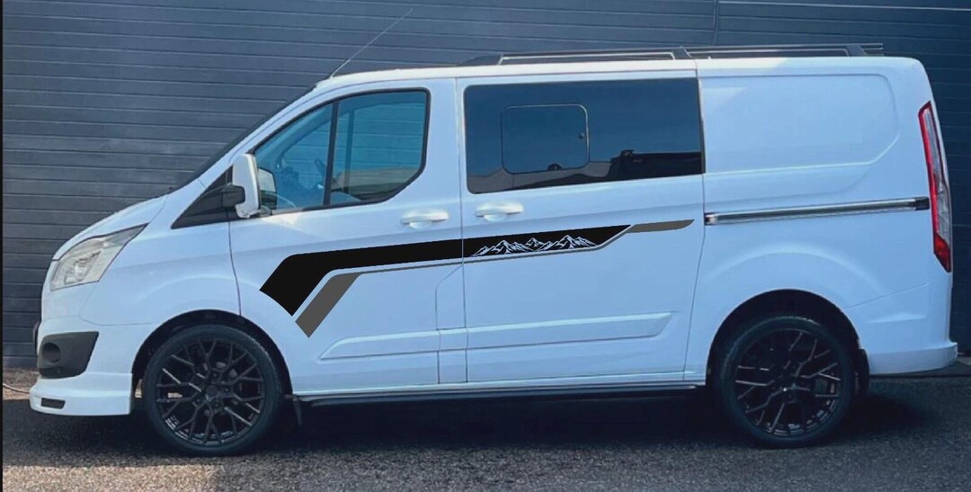 Fits Ford Transit Custom Graphics Side Stripe Decals Mountains Camper ...