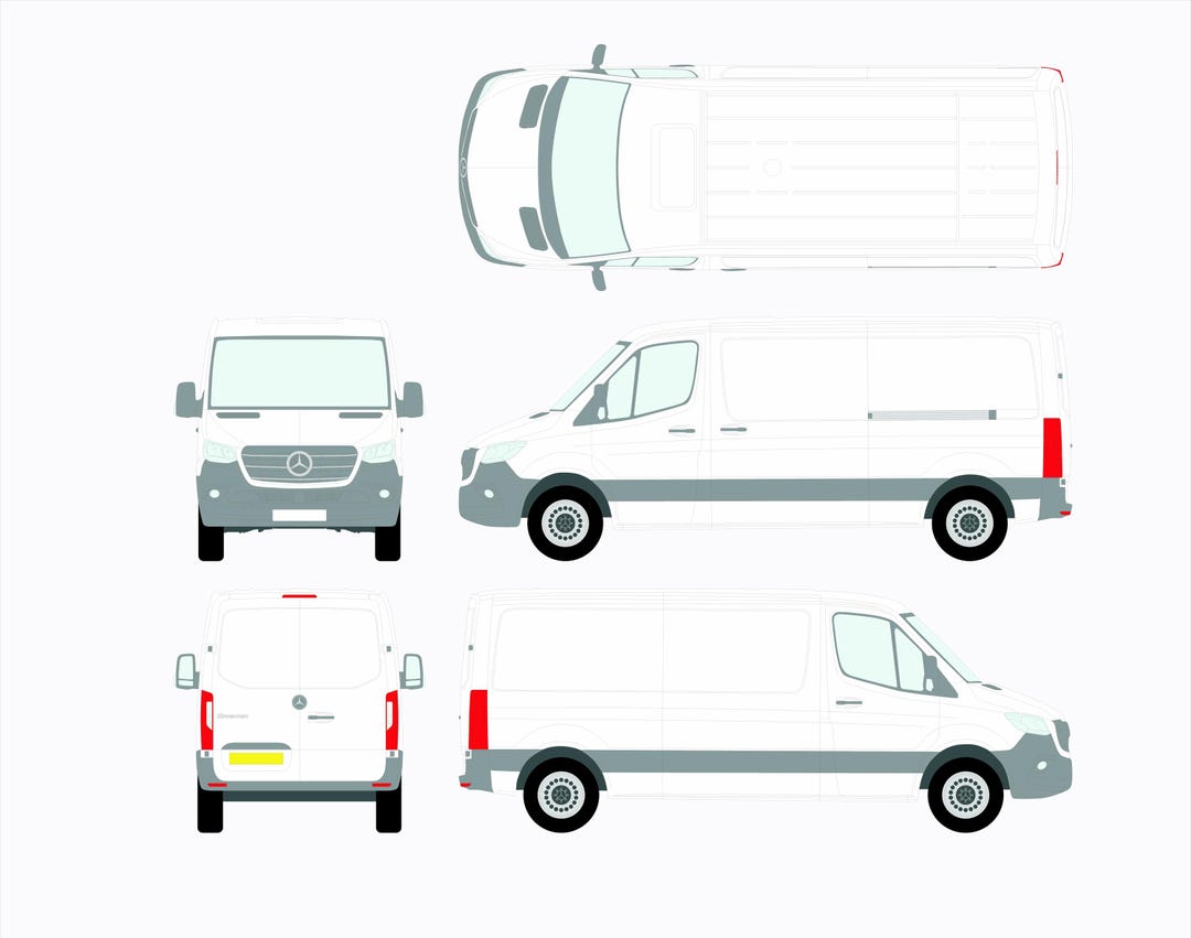 Mercedes Sprinter 2018-2025 LWB NSLD Vehicle Template Outline Mock up ...