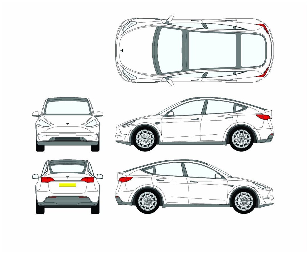 Tesla Model Y 2020 - 2025 Vehicle Template Outline Mock up Digital ...