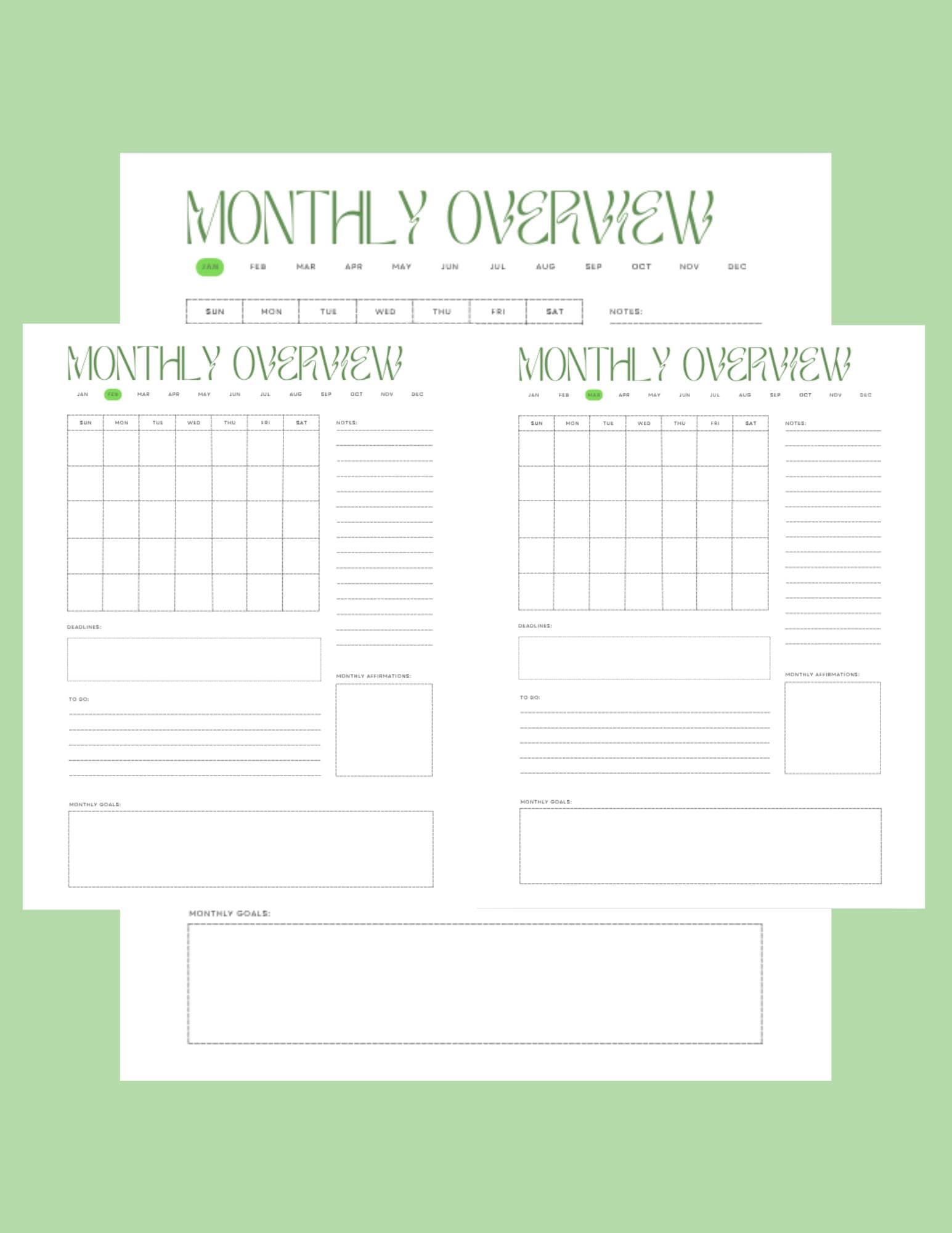 Printable Monthly Overview Planner | Undated Organiser PDF | Goal ...