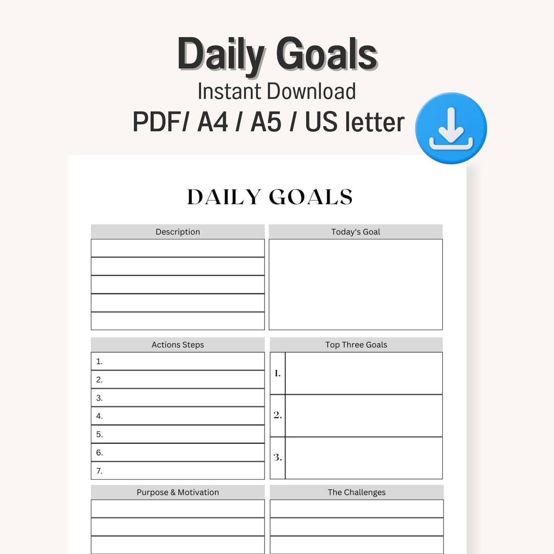 Printable Daily Goals Planner Printable PDF for Productivity Focus ...