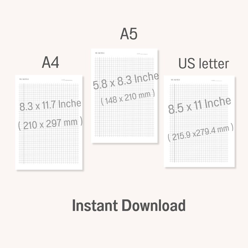 Printable Graph Grid Paper Notes PDF A4 A5 US Letter Instant Download ...