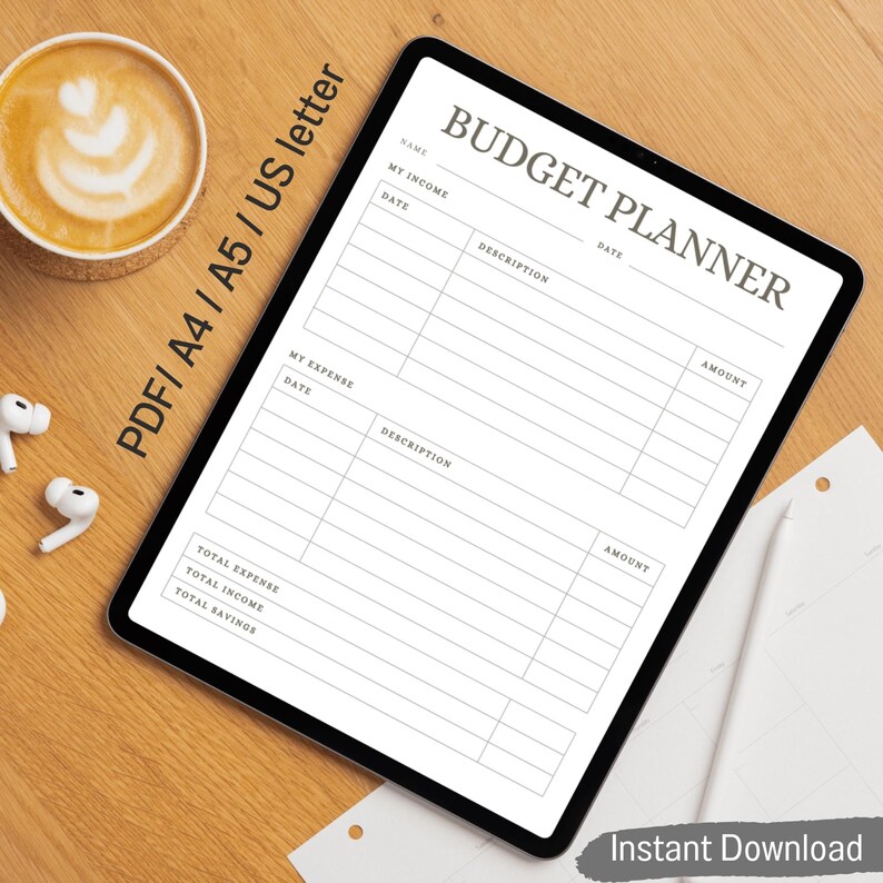 Minimal Budget Planner Printable Income Expense Tracker A4 A5 US Letter ...
