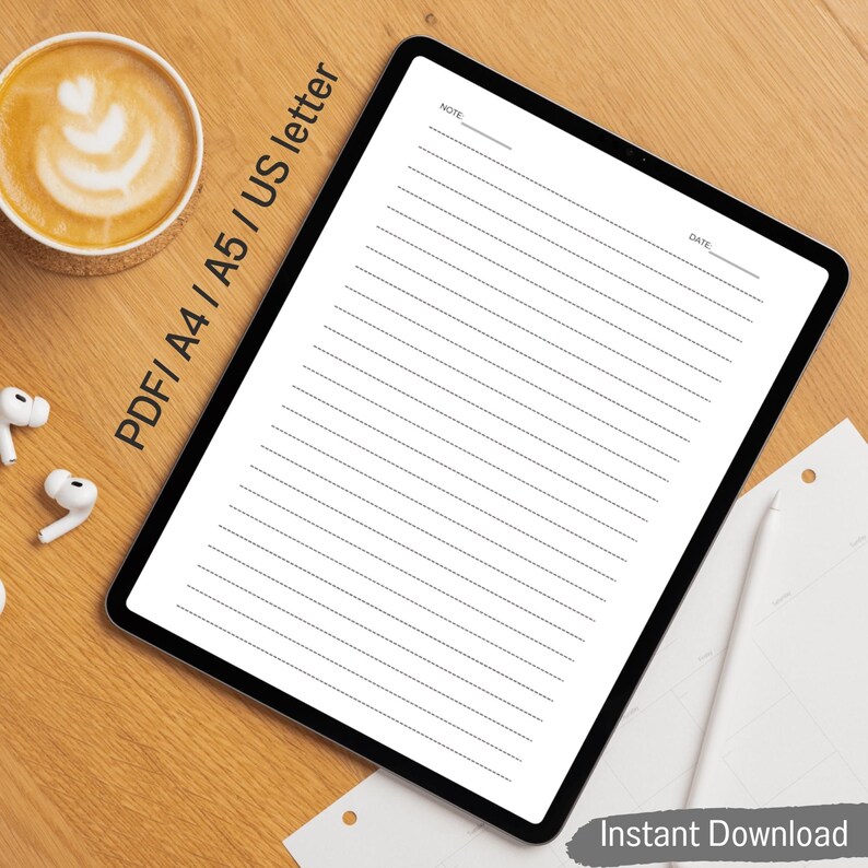 Printable Dotted Lined Paper Notes PDF A4 A5 US Letter Instant Download ...