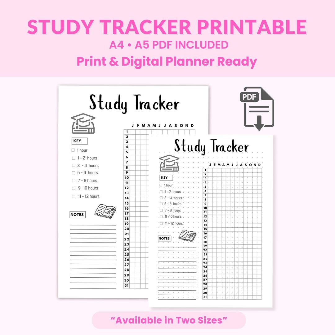 Study Tracker Printable | Student Study Log Academic Planner A4 A5 PDF ...