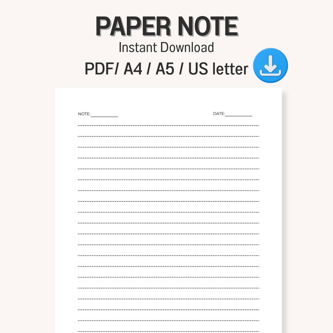 Printable Dotted Lined Paper Notes PDF A4 A5 US Letter Instant Download ...