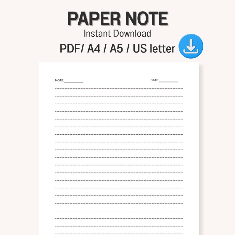 Printable Dotted Lined Paper Notes PDF A4 A5 US Letter Instant Download ...
