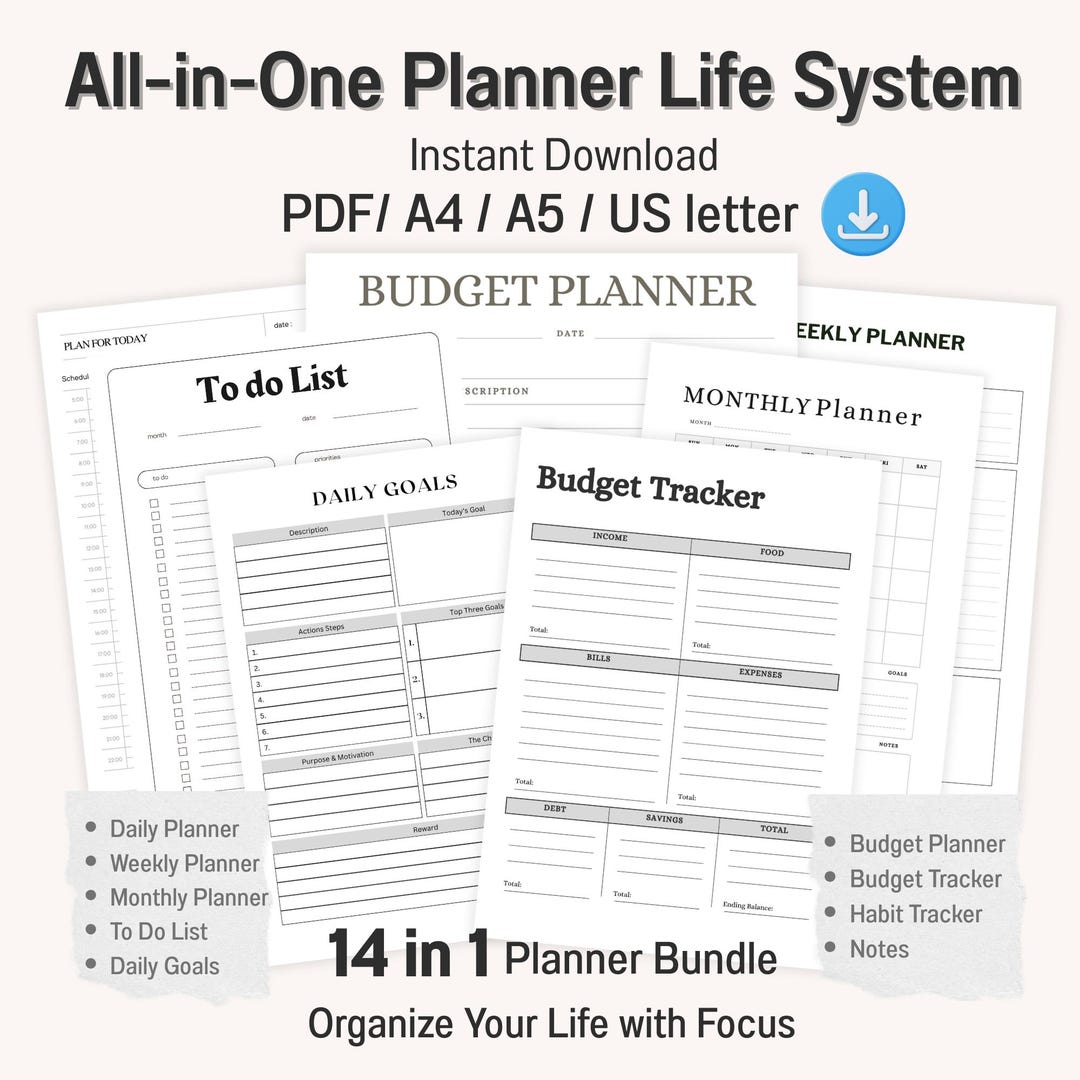 All in One Life Planner Bundle Printable Daily Weekly Monthly Budget ...