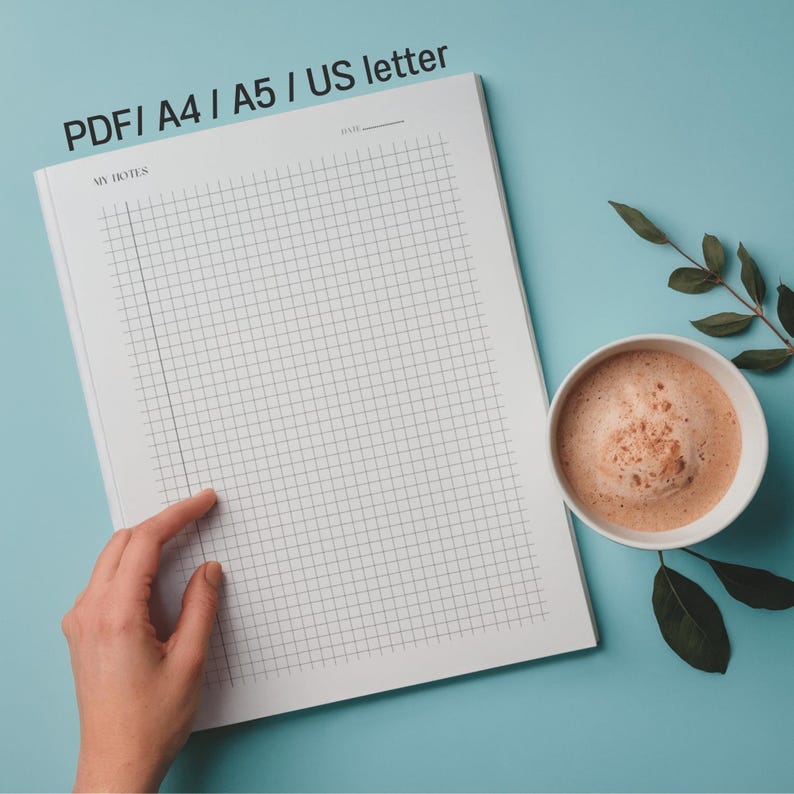 Printable Graph Grid Paper Notes PDF A4 A5 US Letter Instant Download ...
