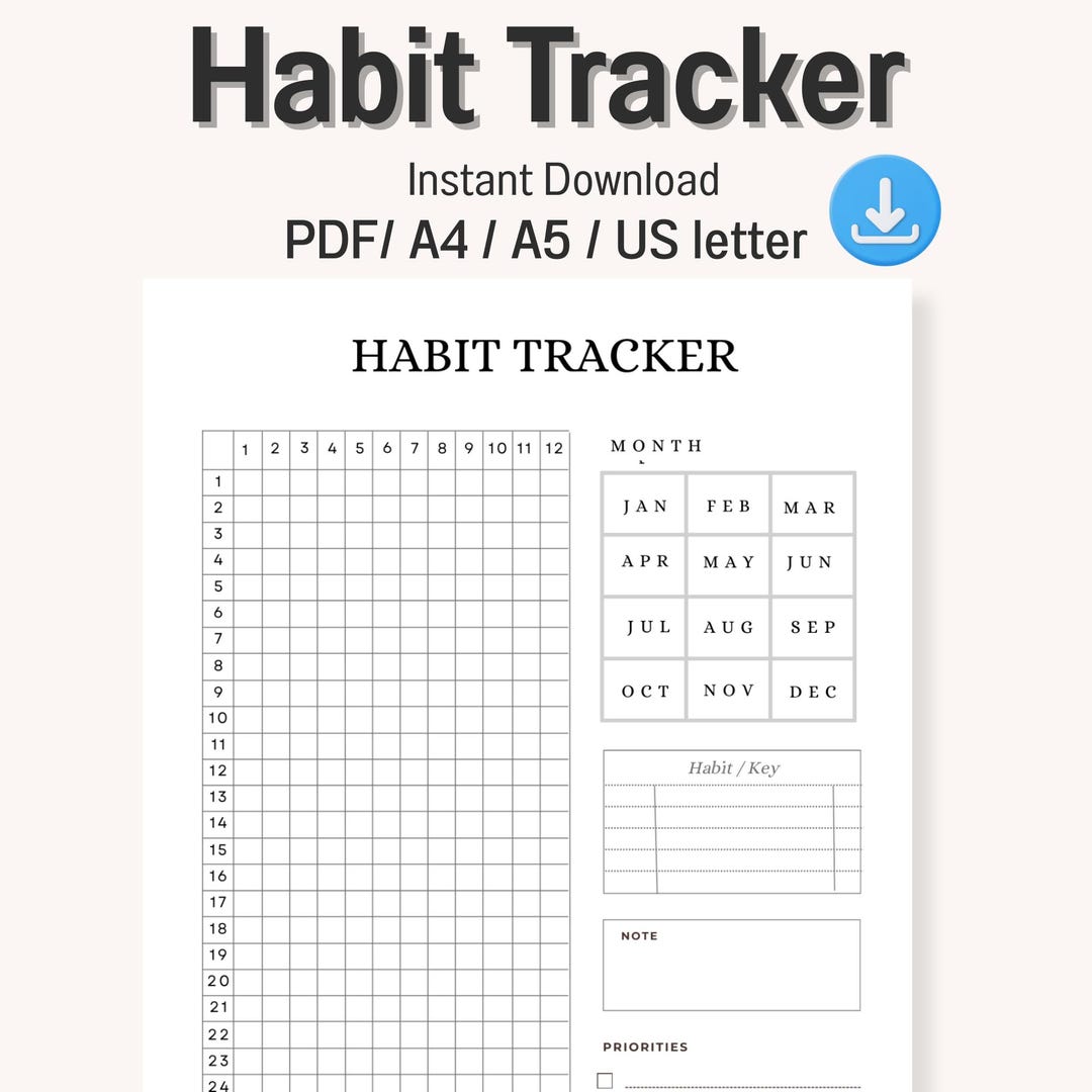 Yearly Habit Tracker Printable | 12 Month Goal Planner A4 A5 US Letter ...