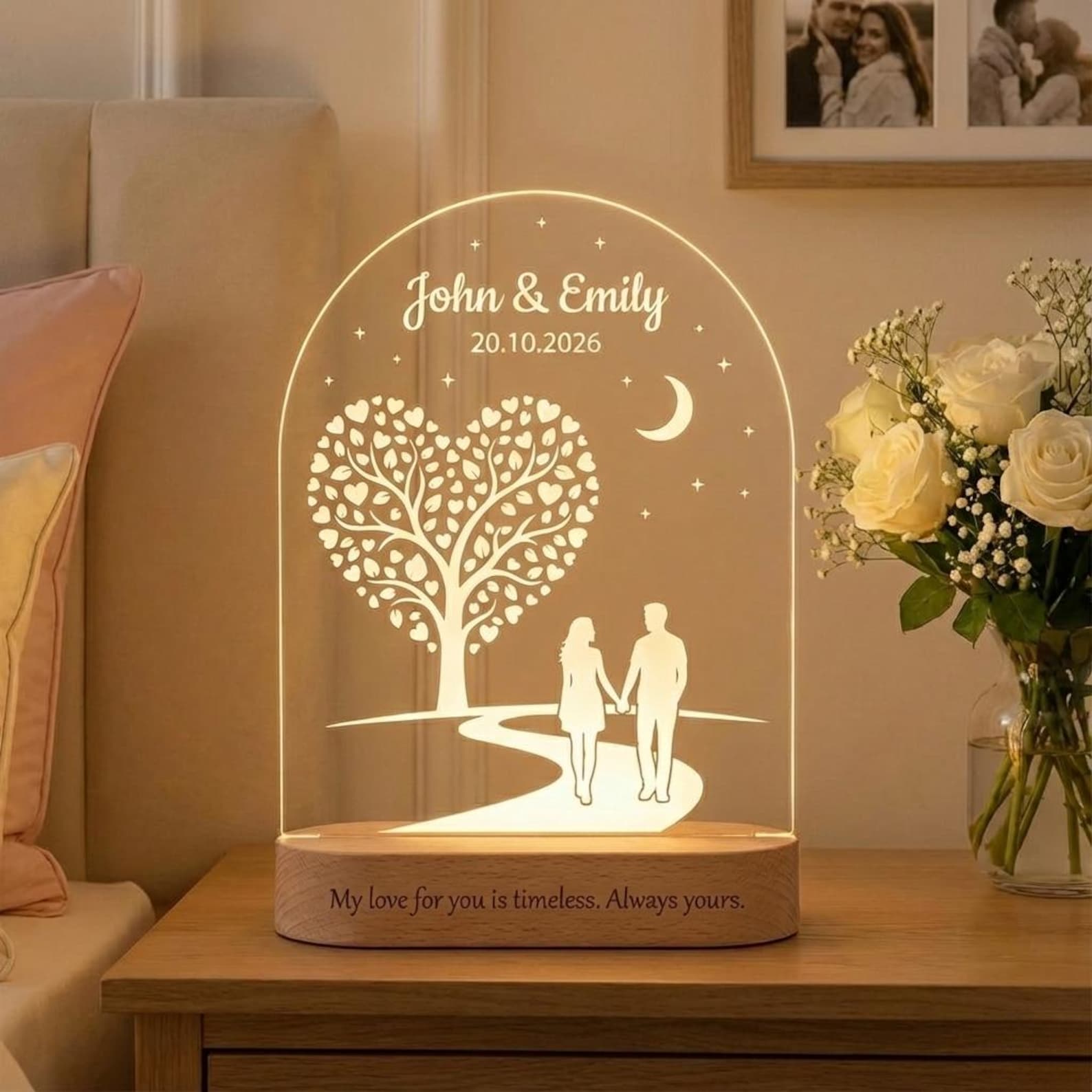 Personalized Couple LED Lamp, Custom Name Night Light, Anniversary Gift ...