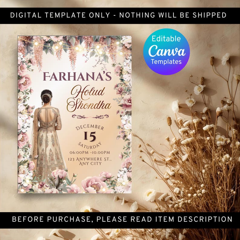 Gaye Holud Shondha Invitation, Indian Wedding Template (digital ...