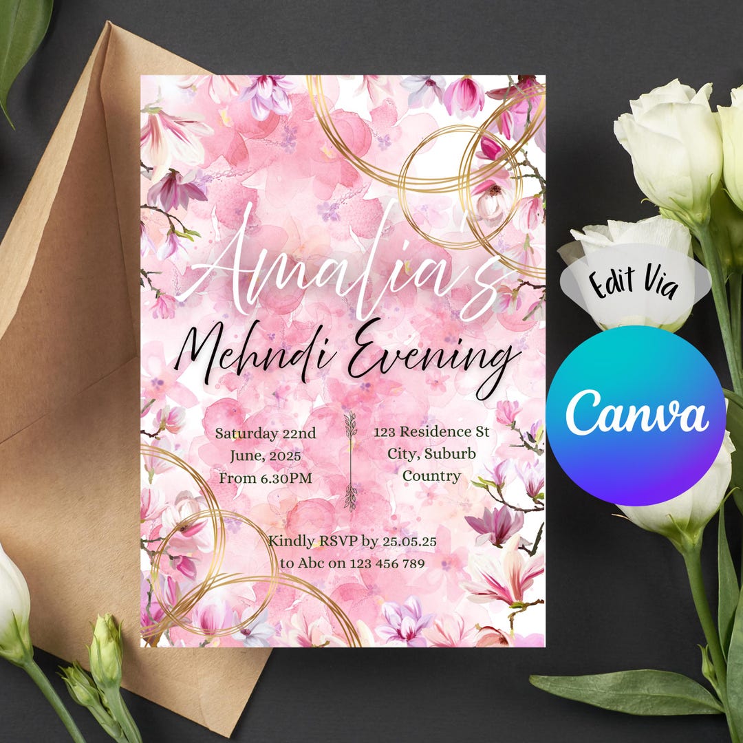 Pink Floral Mehndi Sangeet Invitation: Elegant Indian Wedding Invite ...