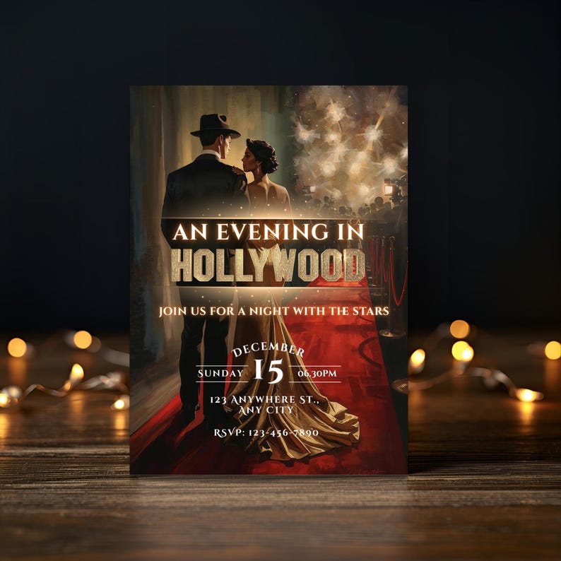 Red Carpet Hollywood Glam Party Invitation, Vintage Event (digital ...