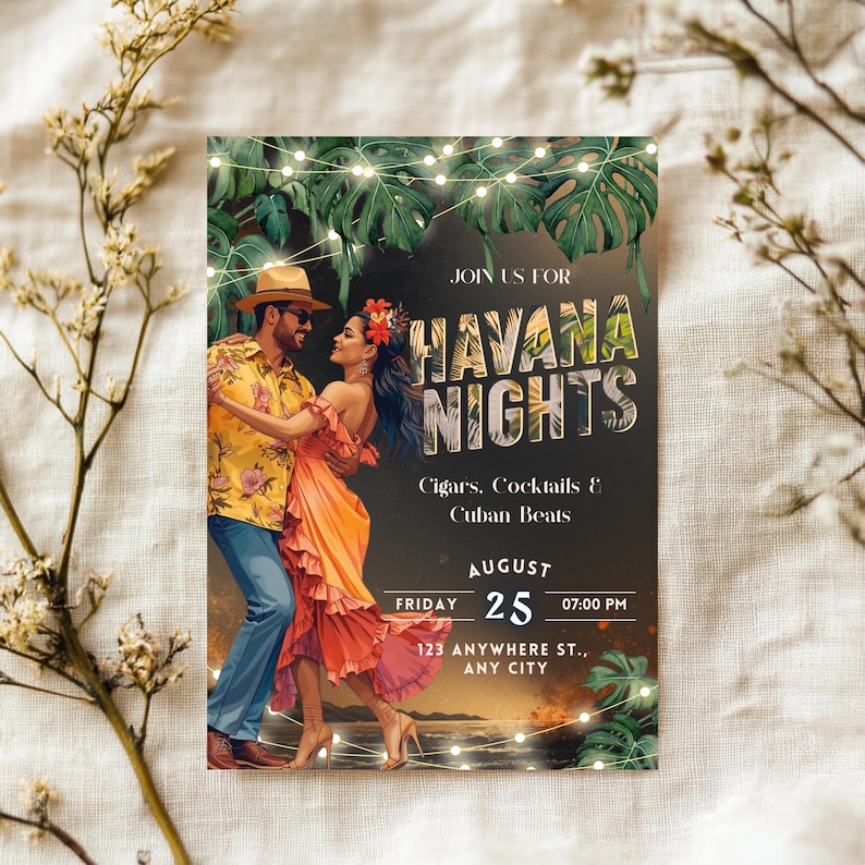 Havana Nights Invitation Template, Tropical Party Invite, Editable ...