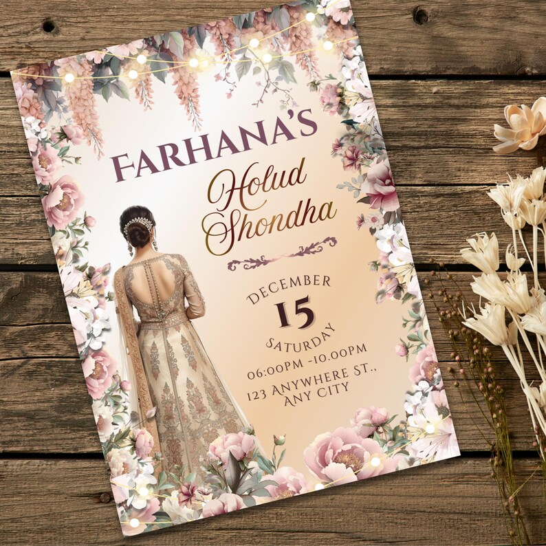 Gaye Holud Shondha Invitation, Indian Wedding Template (digital ...