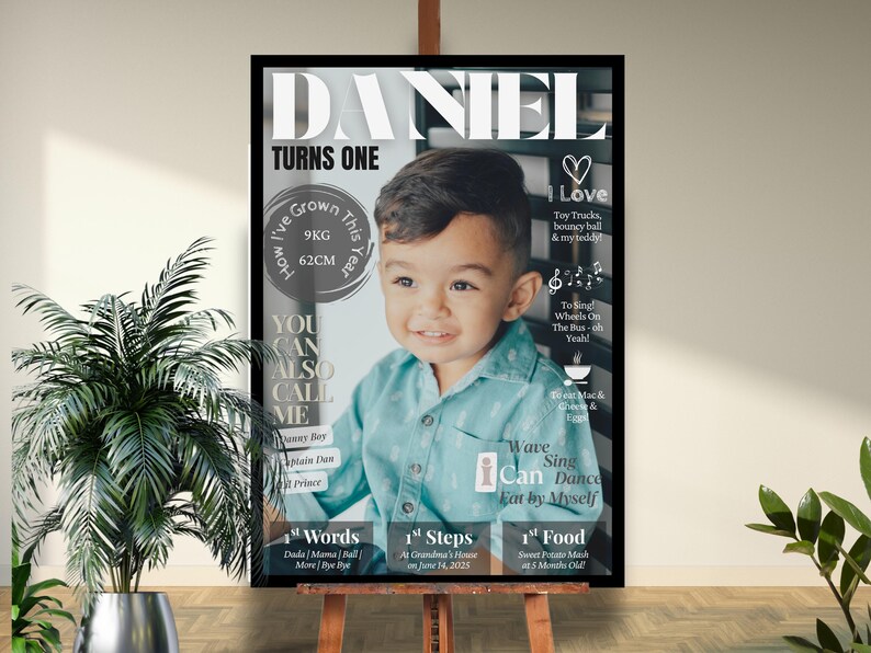 Editable 1st Birthday Magazine Cover: Milestone Photo Poster (DIY Canva ...