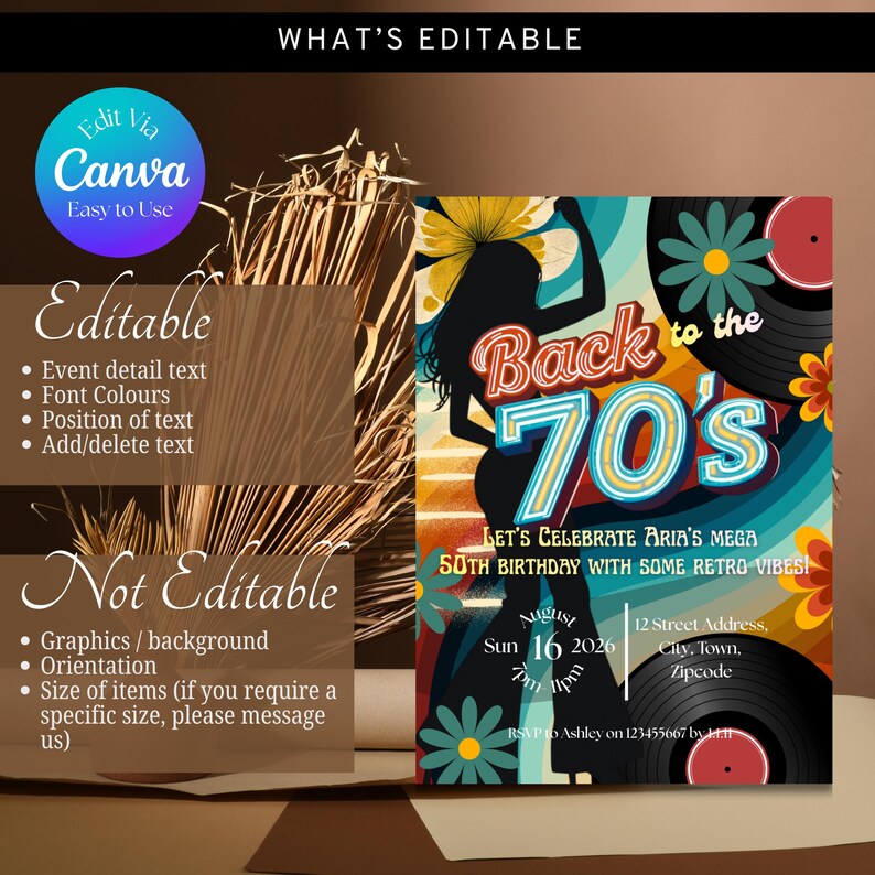 Back to the 70s Invitation | Retro Disco 50th Birthday Party Invite ...
