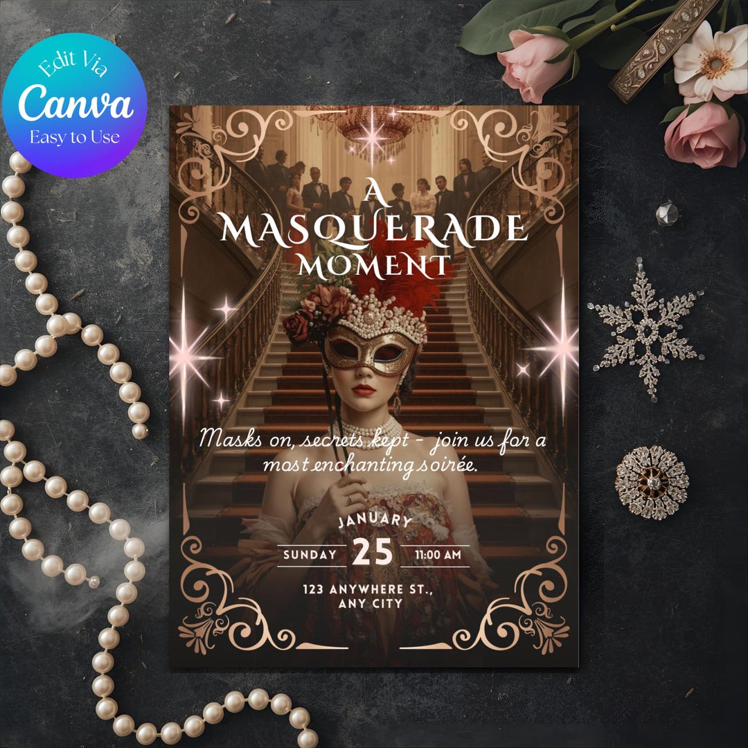 Masquerade Ball Invitation Template, Regency Masked Party Invite ...