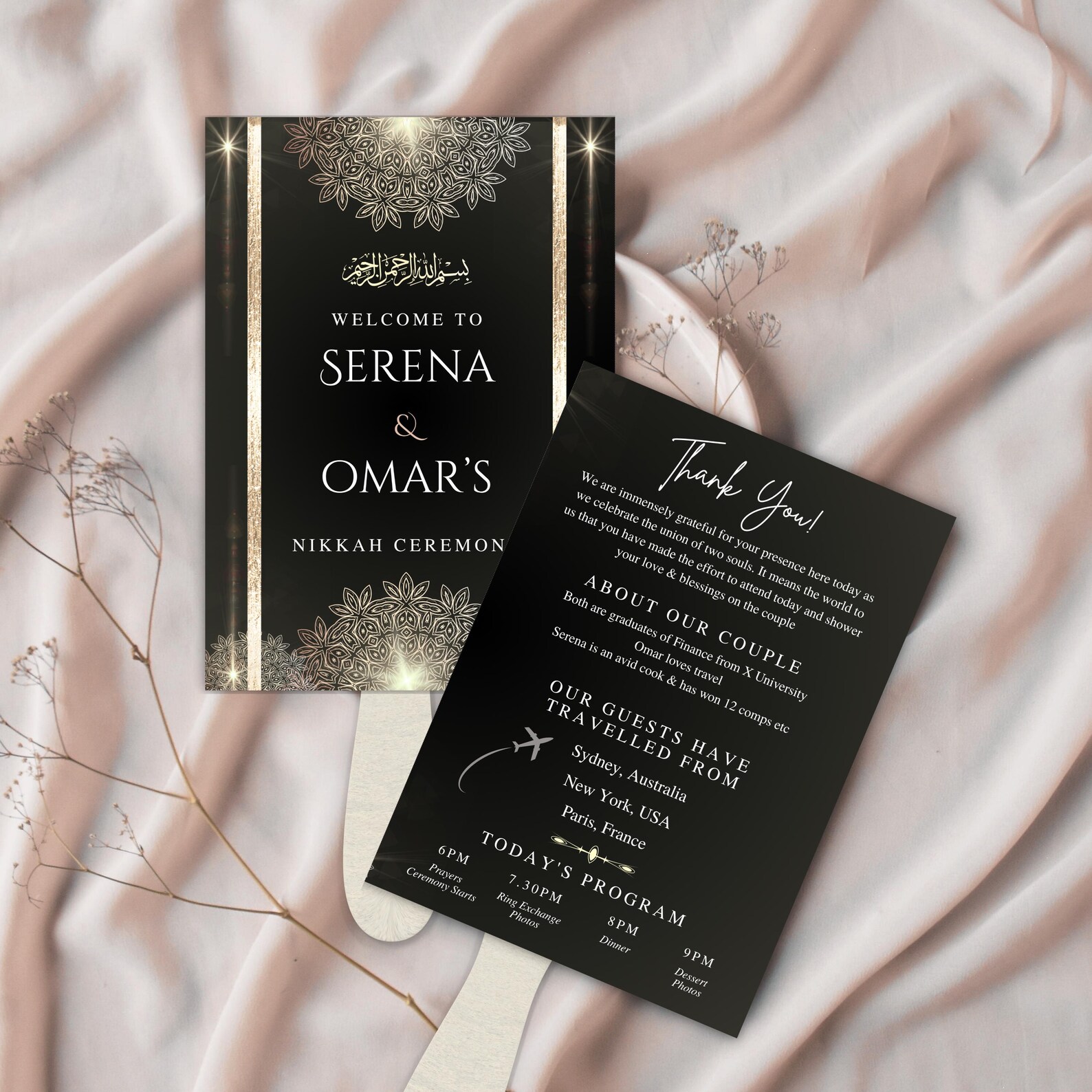 Black & Gold Wedding Program Fan Template: Nikkah Ceremony (digital ...