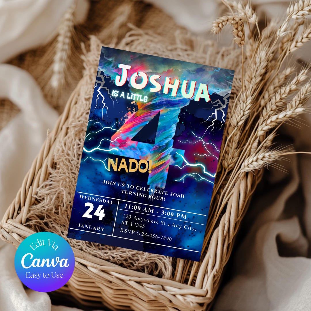 Fournado 4th Birthday Invitation: Colorful Fourth Little 4nado Twister ...