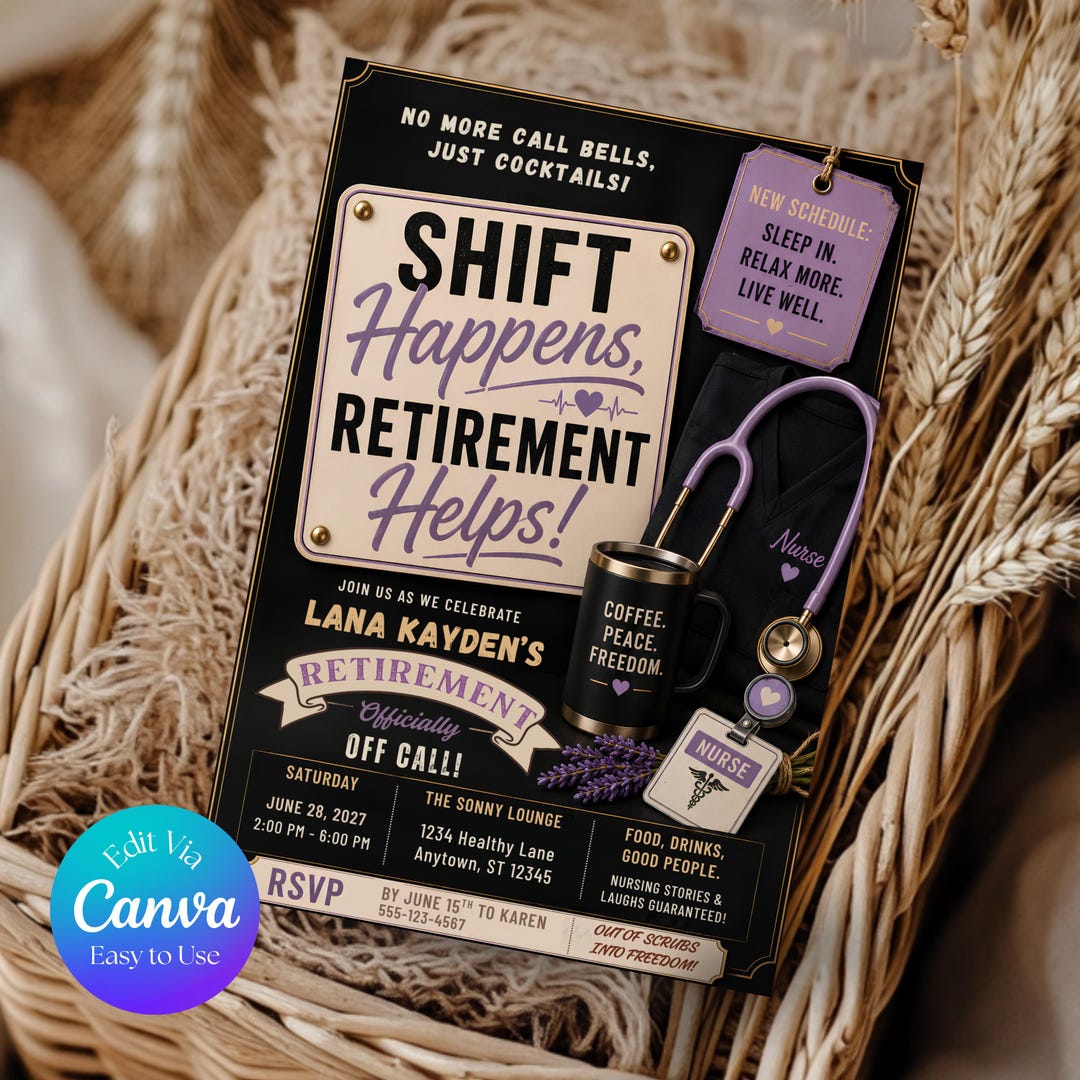 Nurse Retirement Party Invitation, Shift Happens, Healthcare Farewell ...