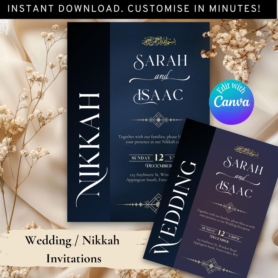 Islamic Walima Nikkah Wedding Invitation, Minimalist Muslim DIY Evite ...