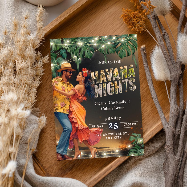 Havana Nights Invitation Template, Tropical Party Invite, Editable ...