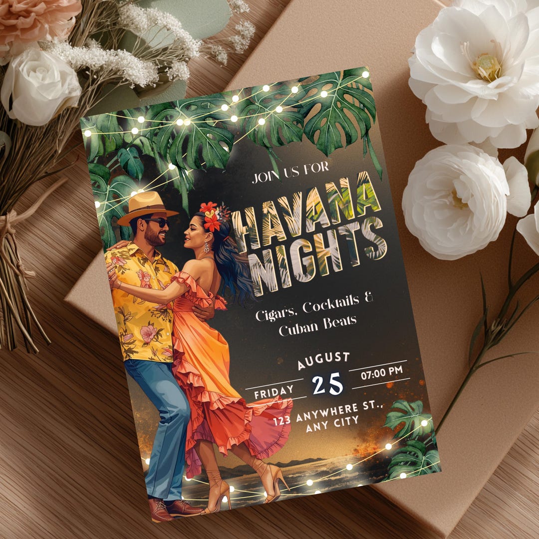 Havana Nights Invitation Template, Tropical Party Invite, Editable ...