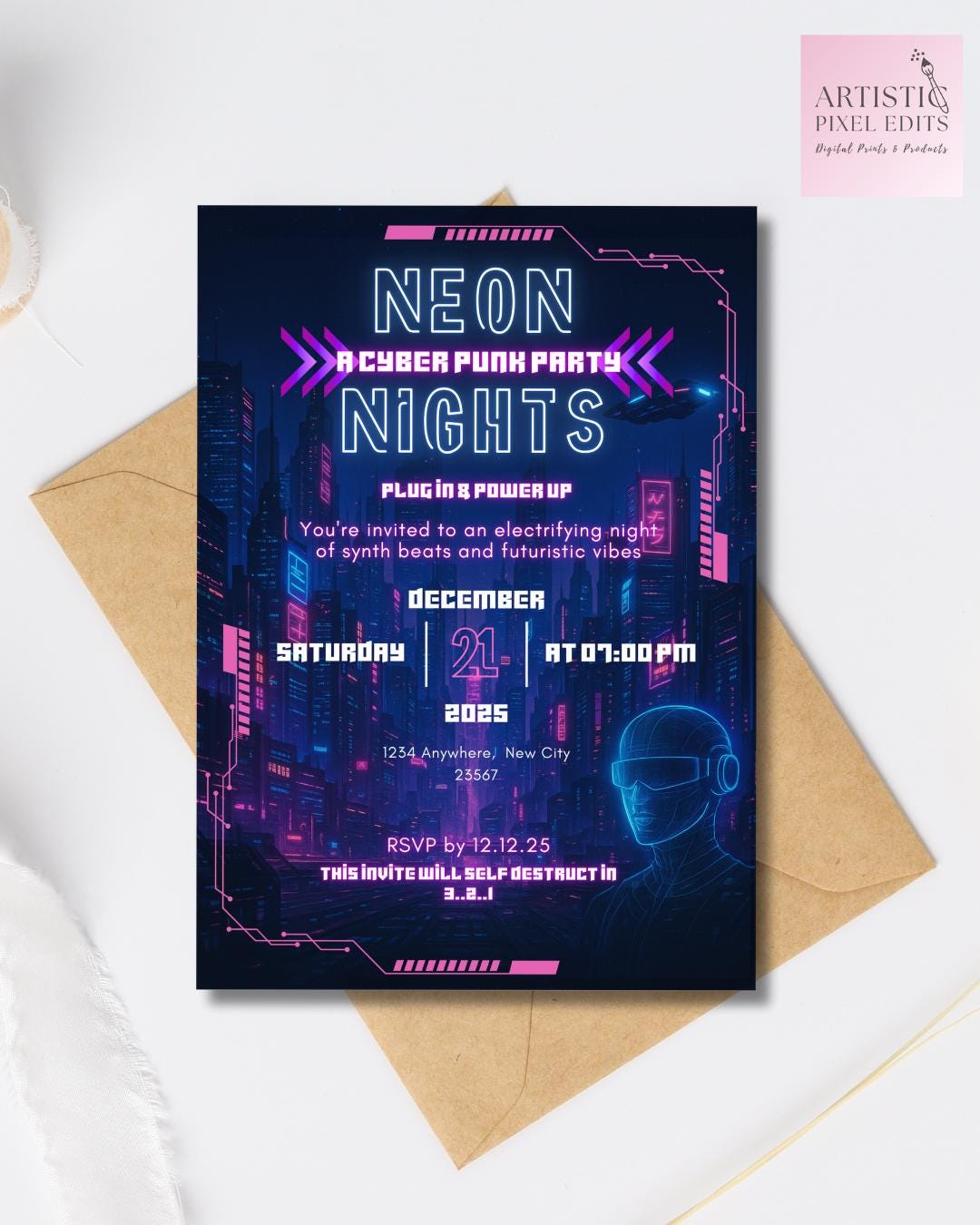 Cyberpunk Party Invitation, Neon Cityscape (canva Template) - Etsy
