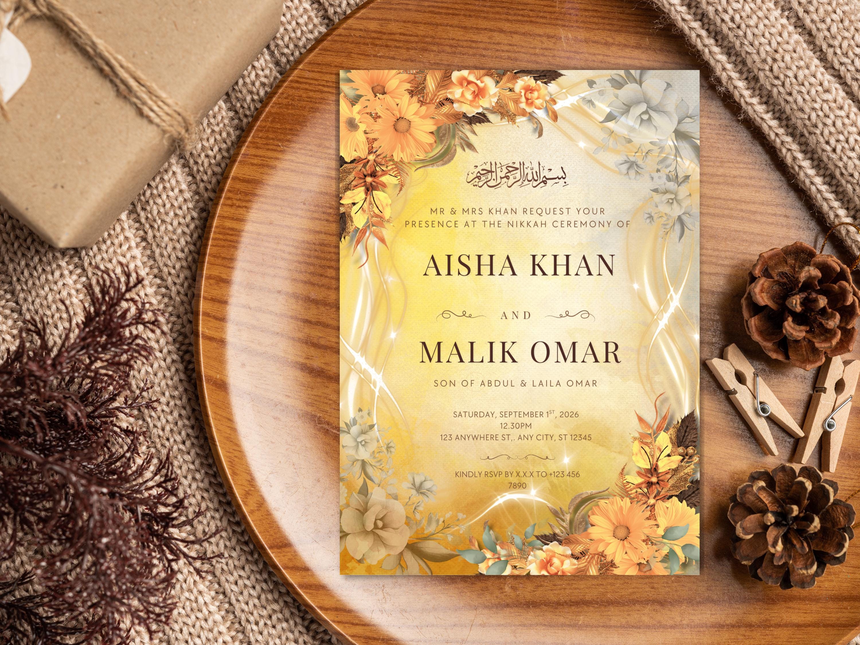 Islamic Nikkah Wedding Invitation Template: Minimalist Gold Evite ...