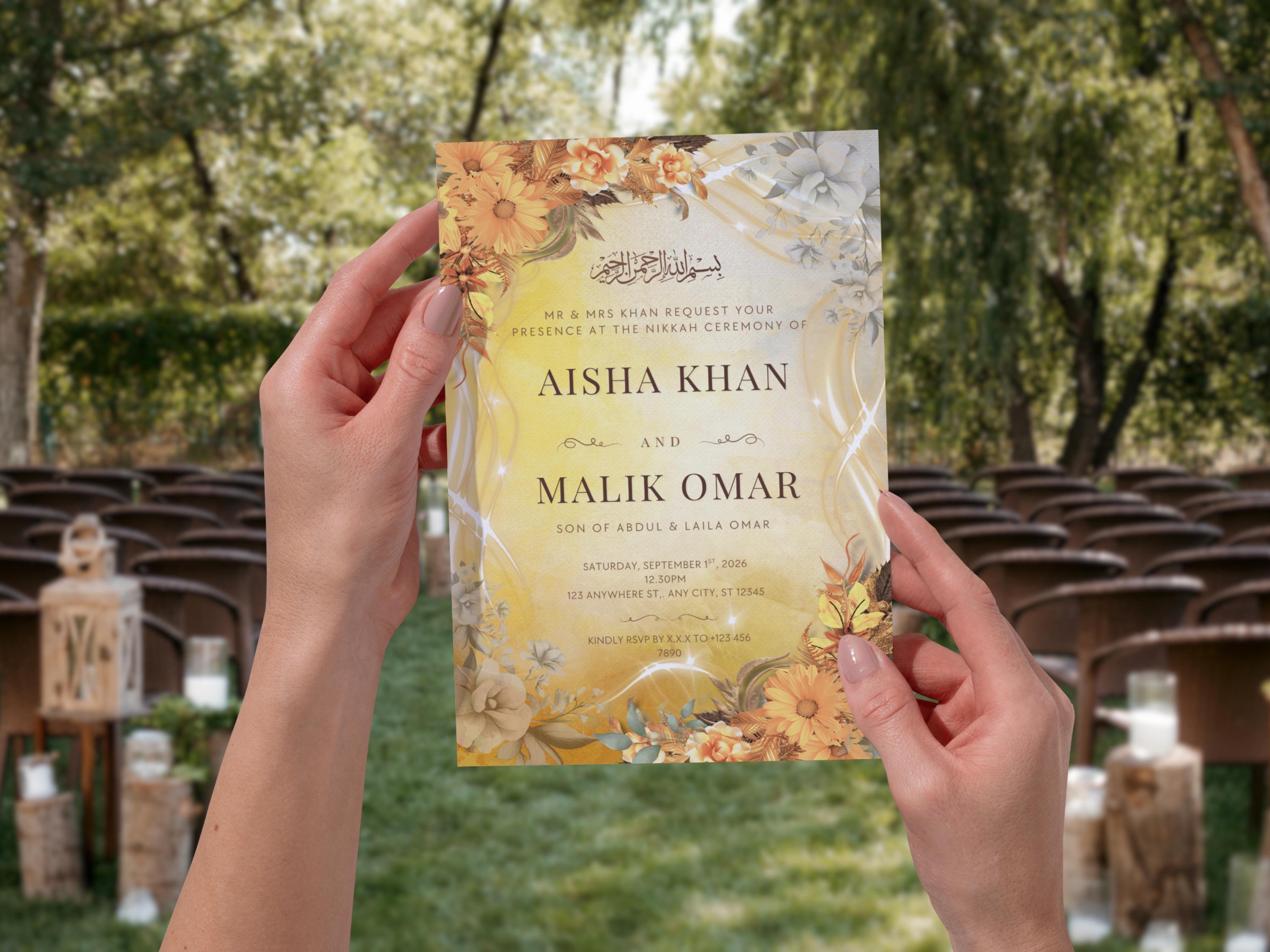 Islamic Nikkah Wedding Invitation Template: Minimalist Gold Evite ...