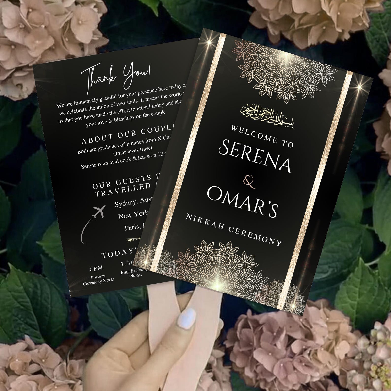 Black & Gold Wedding Program Fan Template: Nikkah Ceremony (digital ...